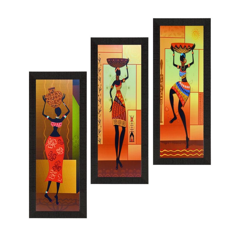 Buy eCraftIndia Tribal Lady Texture Uv Art Painting (Set Of 3) Online