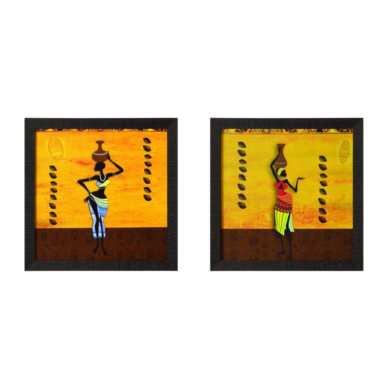 Buy eCraftIndia Tribal Lady Texture Uv Art Painting (Set Of 2) Online