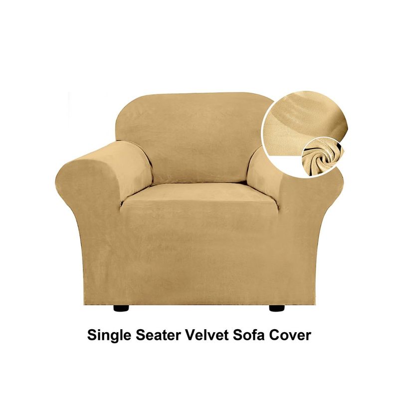 Buy Cortina Cream Velvet Stretchable Sofa Cover with Arms Online