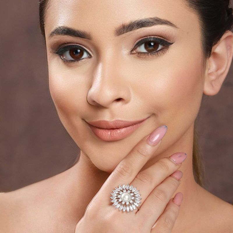 Saraf RS Jewellery Silver Plated Pearl Studded Minimal Finger Ring: Buy Saraf RS Jewellery ...