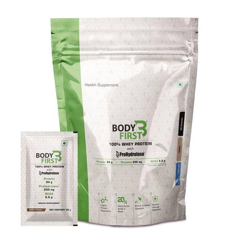 Buy BodyFirst 100% Whey Protein Coffee Powder 5 Sachets Online