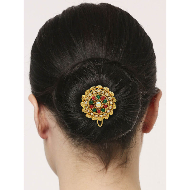 Buy OOMPH Multi-Color Stones Ethnic Hair Bun Pin - Juda Pin Floral ...