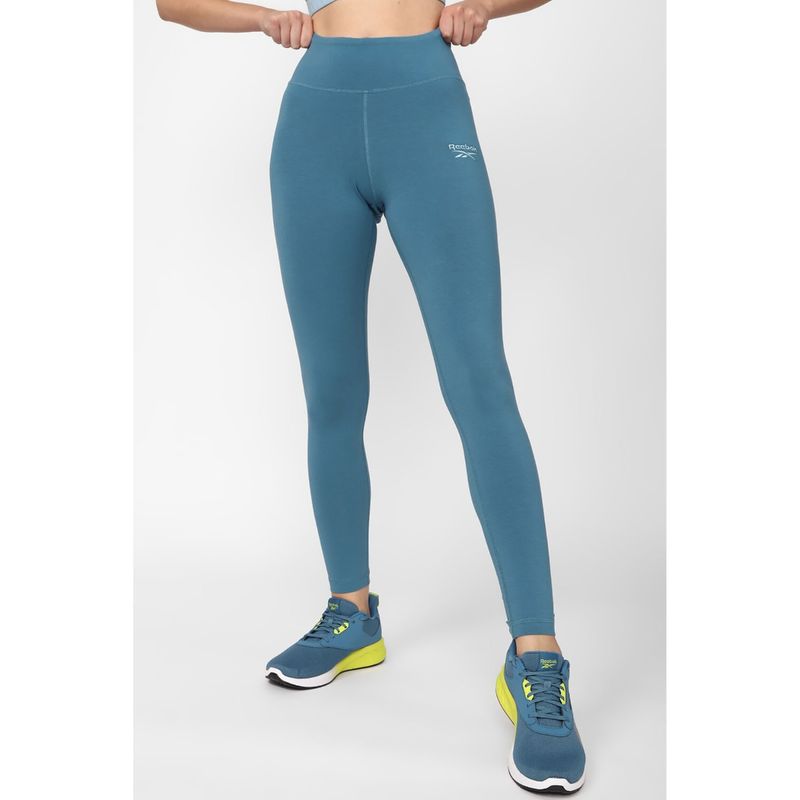 Buy Reebok Women Cotton Blue Solid Tights Online