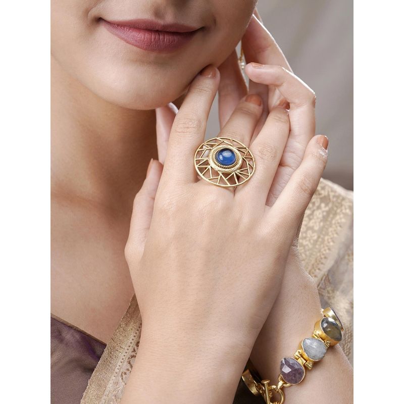 Buy Fablestreet Blue Glass Stone Lattice Ring Online
