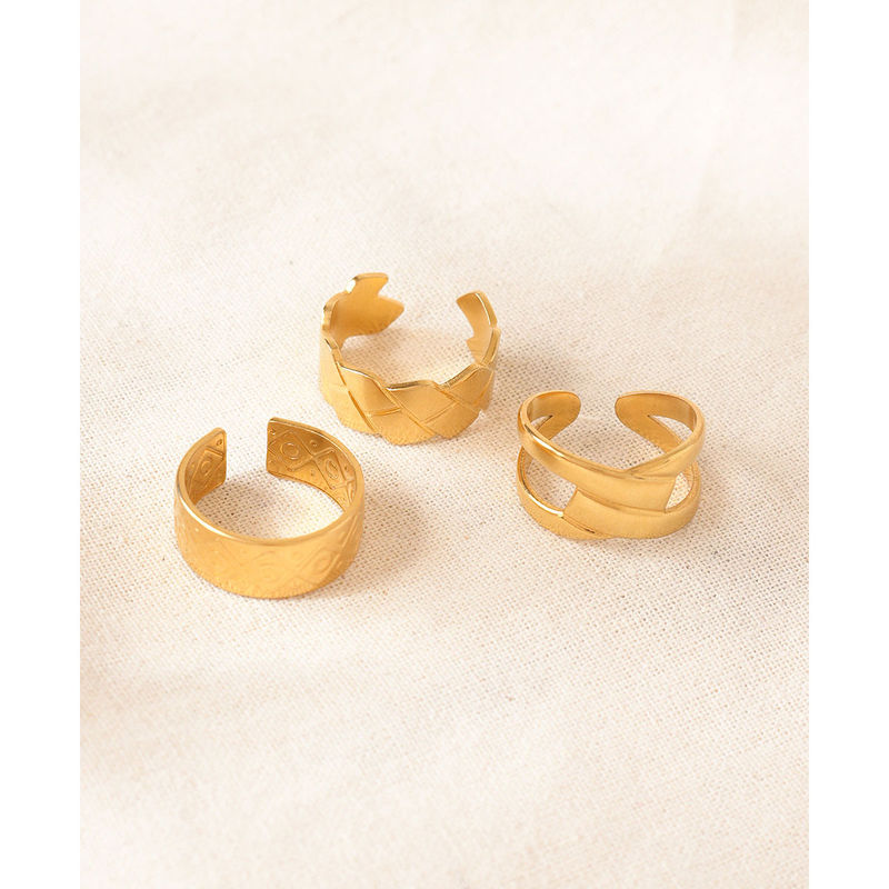 Buy Niska Anti-Tarnish Gold Rings (Pack Of 3) Online