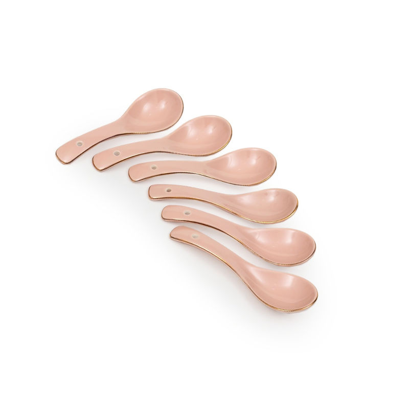 Buy EZ Life Glossy Pink Serving Spoon Soup Spoon With Gold Lining Set ...