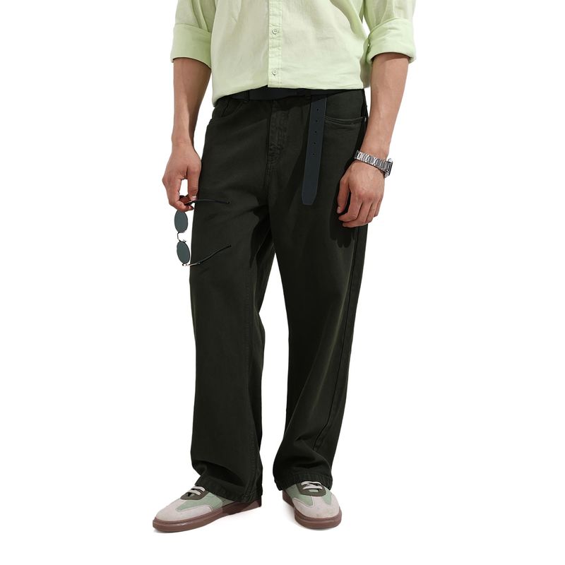 Buy The Indian Garage Co Men Green Baggy Fit Solid Mid-Rise Eternity ...