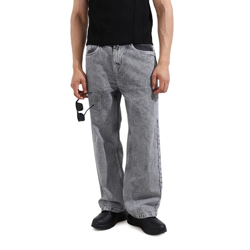 Buy The Indian Garage Co Men Grey Baggy Fit Solid Mid-Rise Eternity ...