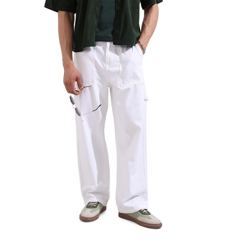 Buy The Indian Garage Co Men White Relaxed Fit Solid Mid-Rise Eternity ...