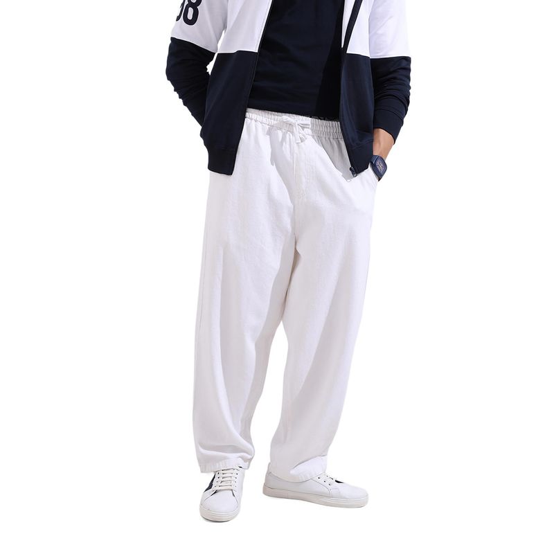 Buy The Indian Garage Co Men White Loose Fit Solid Mid-Rise Eternity ...