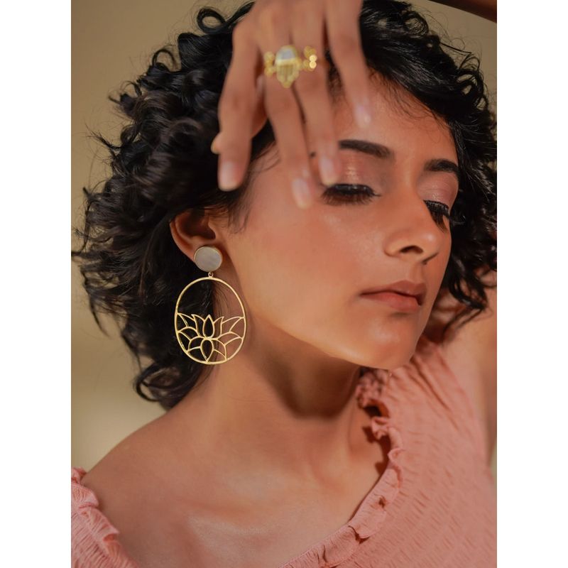Buy Divas Mantra 92.5 Sterling Silver Golden Lotus Earrings with Moon ...