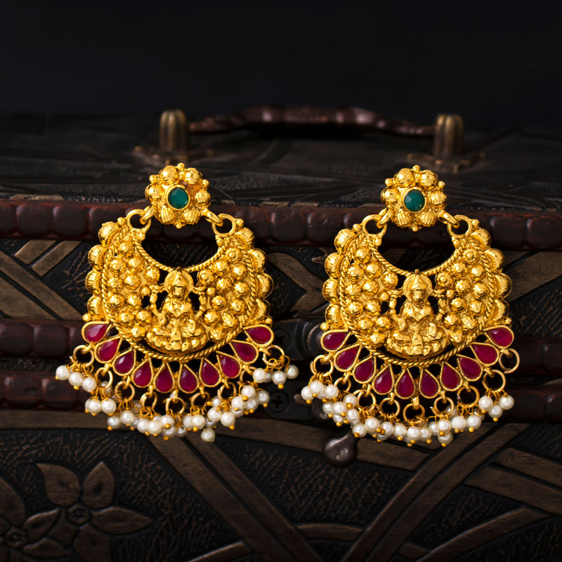 Sukkhi Ethnic Pearl Gold Plated Goddess Chandbali Earring For Women ...