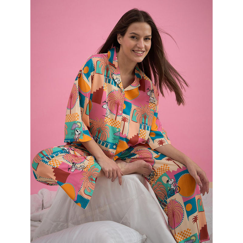 Buy Sweet Dreams Women Multi-Color Printed Front Open Pyjama (Set of 2 ...