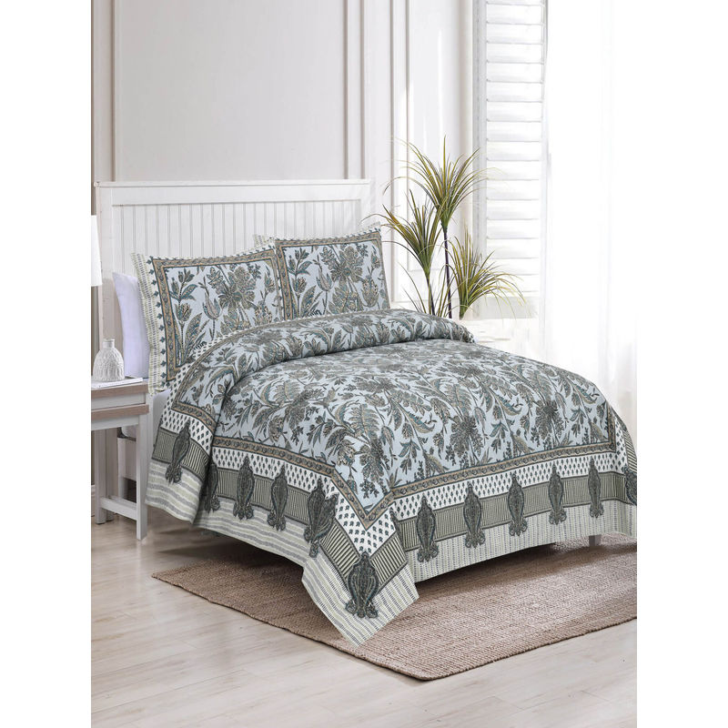 Buy JAIPUR FABRIC Satrangi Print Cotton Double Bed Sheet With 2 Pillow ...