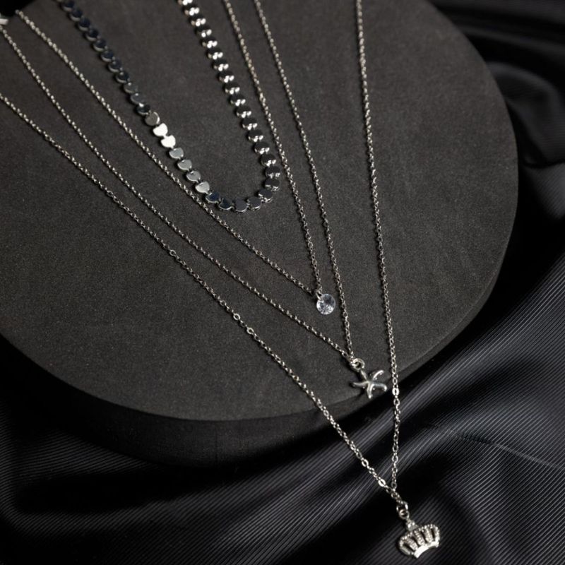 Buy PRITA Layered Floral Heart Link Silver Plated Necklace Online