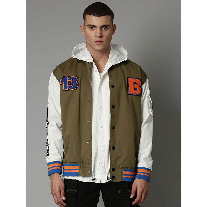 Buy BREAKBOUNCE Olive Taika Varsity Oversized Jacket Online