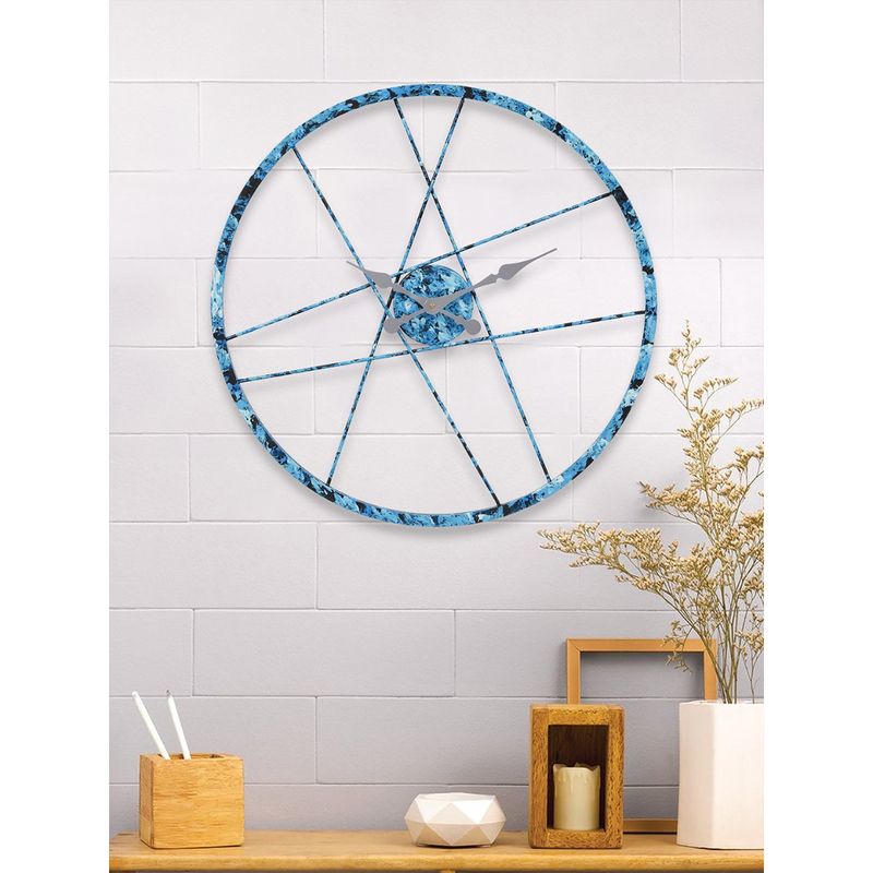 Buy eCraftIndia Decorative Iron Round Analog Wall Clock Black & Blue Online