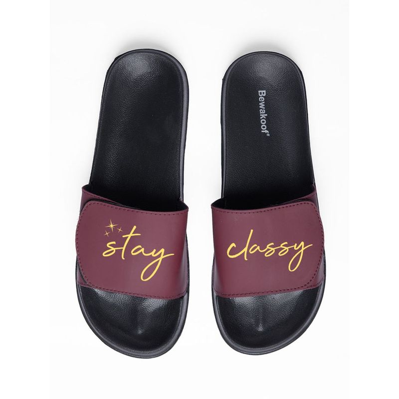 Buy Bewakoof Stay Classy Lightweight Adjustable Strap Women Red Sliders ...