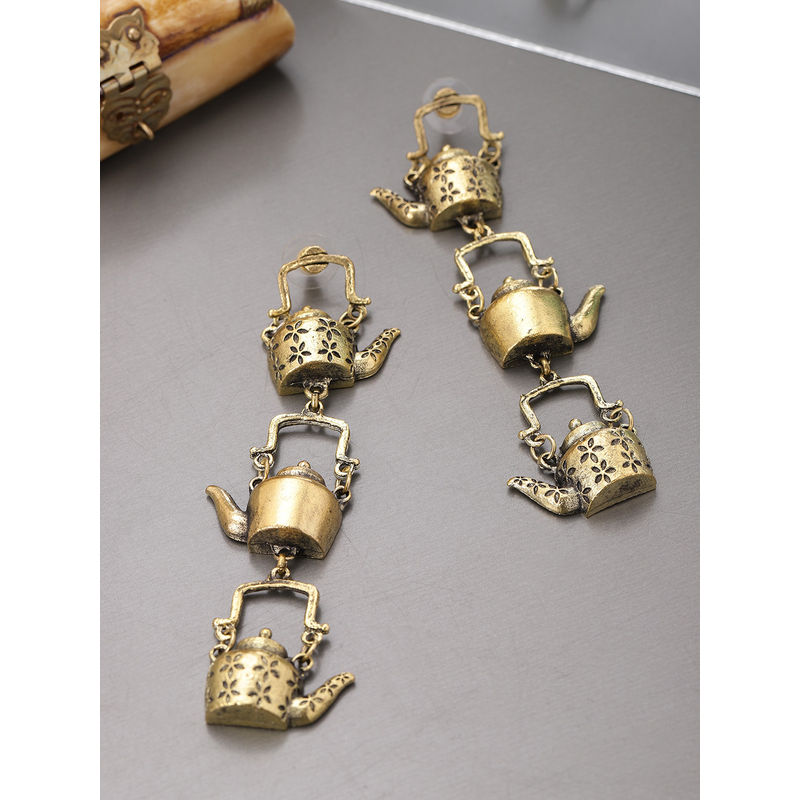 Buy Infuzze Antique Gold-Toned Kettle Shaped Drop Earrings Online