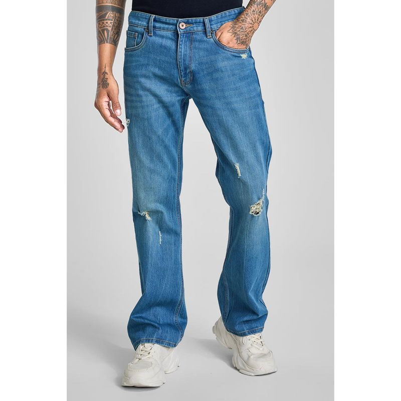 Buy Snitch Blue Distressed Straight Jeans Online