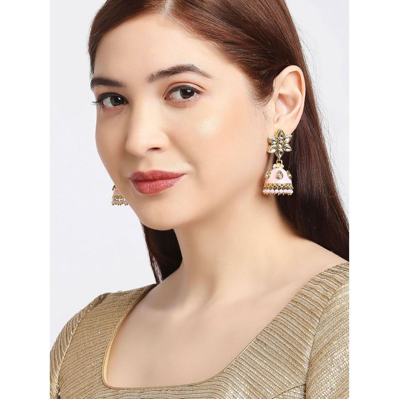OOMPH Light Pink Meenakari Enamel Floral Large Jhumka Earrings: Buy ...