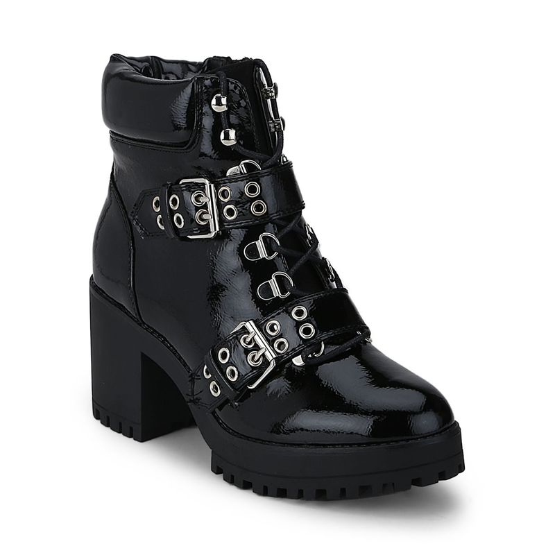 Buy Truffle Collection Black Crinkle Pat Rivet Double Buckle Biker ...