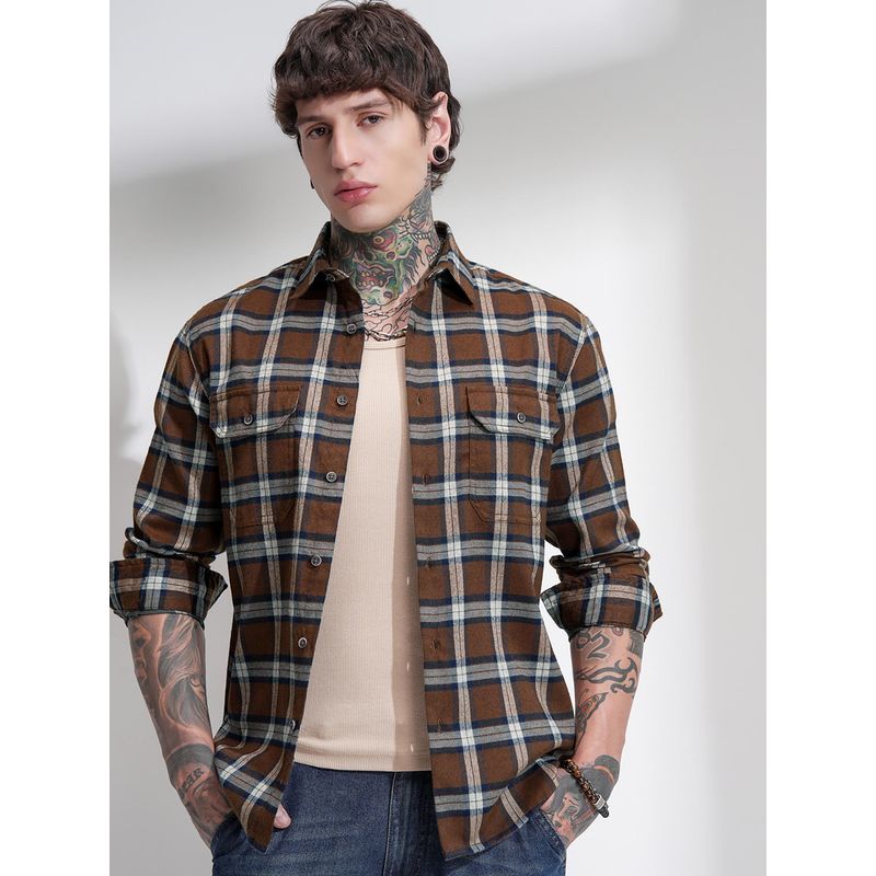 Buy HIGHLANDER Men Brown Cord Dobby Relaxed Casual Shirt Online