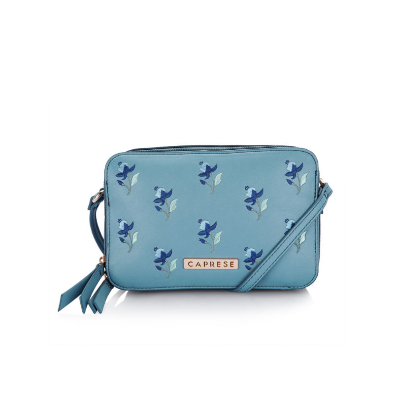 Buy Caprese Blossom Box Medium Dull Blue Clutch Online