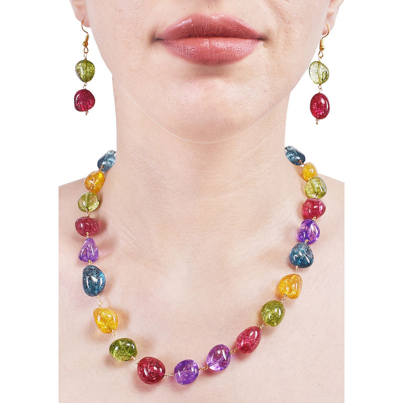 Buy Ratnavali Jewels Multi-Color Tumble Stone Necklace Set with Hook ...