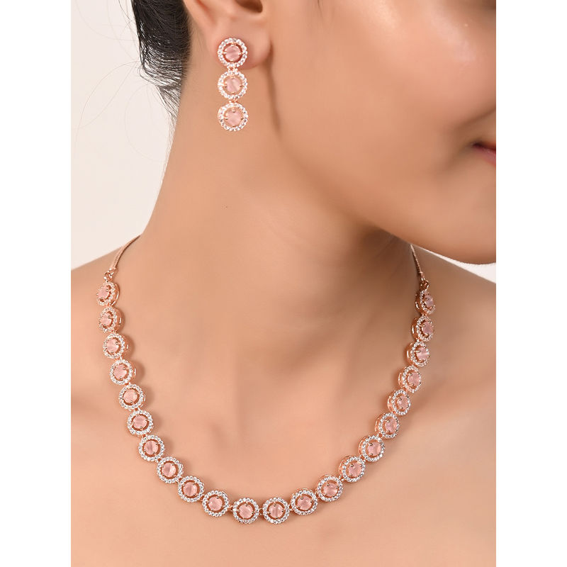 Buy Ratnavali Jewels Rose Gold Plated Pink AD Round Single Line ...