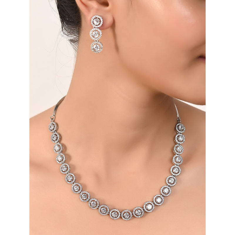 Buy Ratnavali Jewels Silver Plated AD Round Single Line Necklace ...