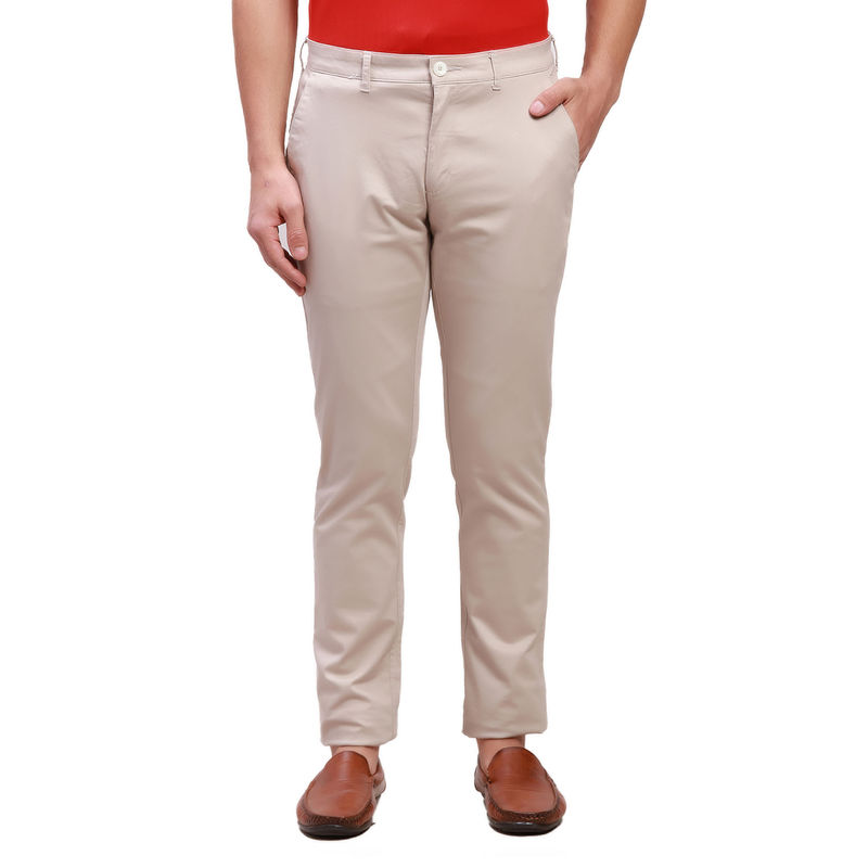 Buy ColorPlus Super Slim Fit Solid Light Beige Trouser Online