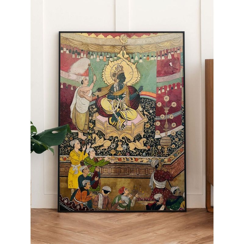 Buy Indian Classic Art Beige Green Krishna Wall Art Painting Online
