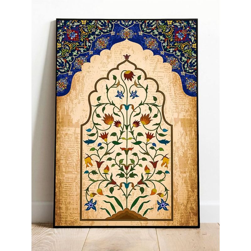 Buy Indian Classic Art Beige Blue Floral Indian Wall Painting Online