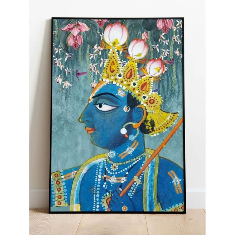 Buy Indian Classic Art Blue Yellow Krishna Pichwai Painting Wall Art Online