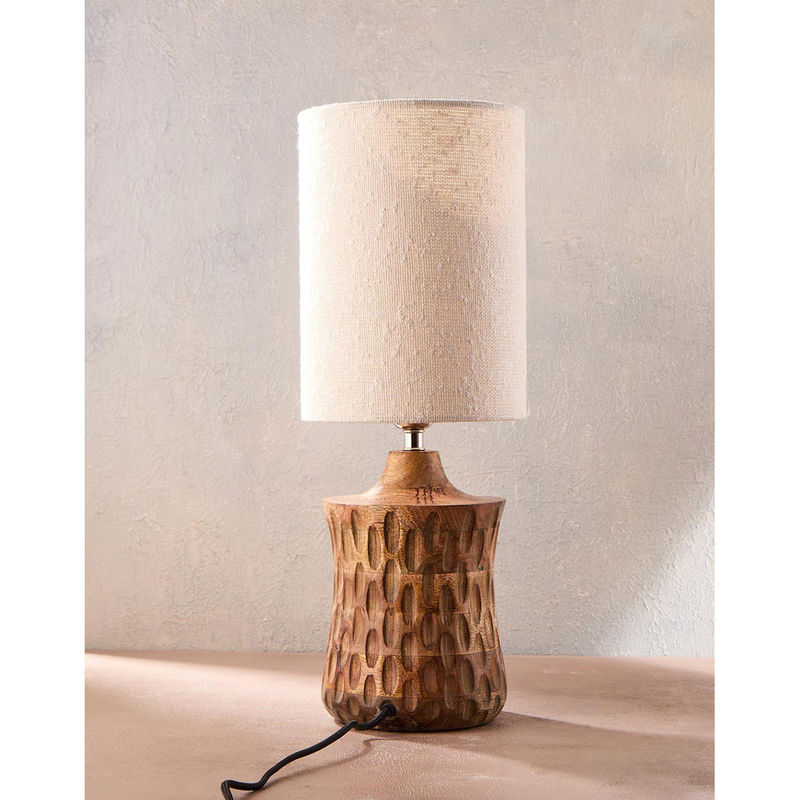 Buy Fabindia Brown Sehar Wooden Hand Carved Table Lamp Online
