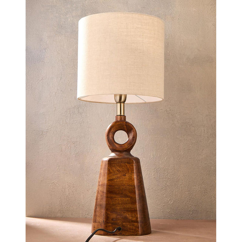 Buy Fabindia Brown Sangam Wooden Hand Carved Table Lamp Online