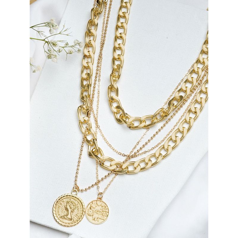Buy Joker & Witch Chain Link Medallion Layered Gold Necklace For Women ...
