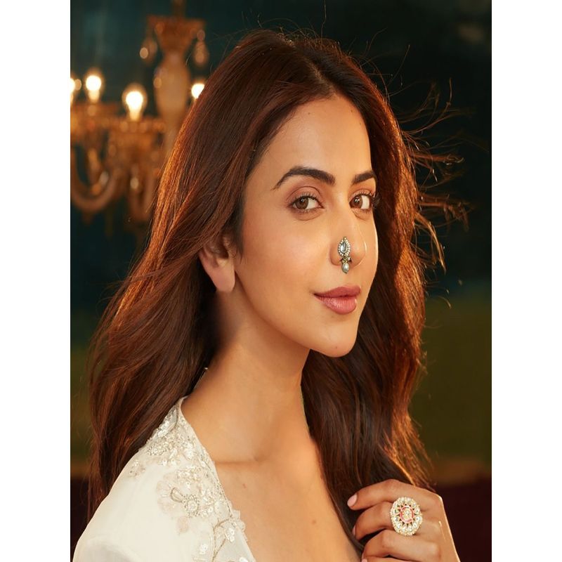 Buy Accessher Gold Tone White Pearl Pear-Shaped Nose Pin Online