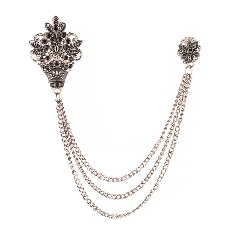 Buy The Tie Hub Black Flower Bouquet Chain Lapel Pin Online