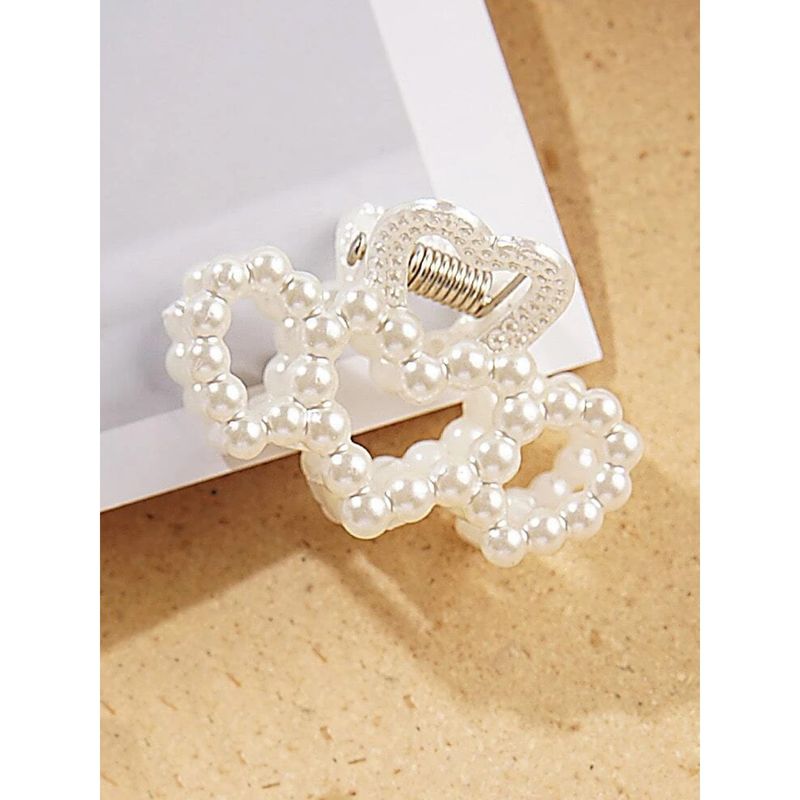 Buy OOMPH White Pearls Heart Shape Large Big Hair Claw Hair Clip Online