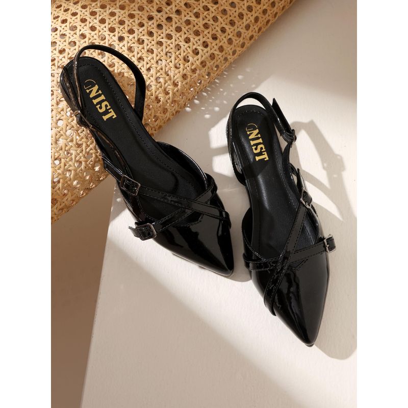 Buy GNIST Structured Pointed Toe Black Sandals Online