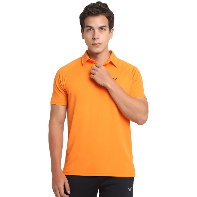 Buy INVINCIBLE Orange Mens Raglan Polo T-Shirt Online