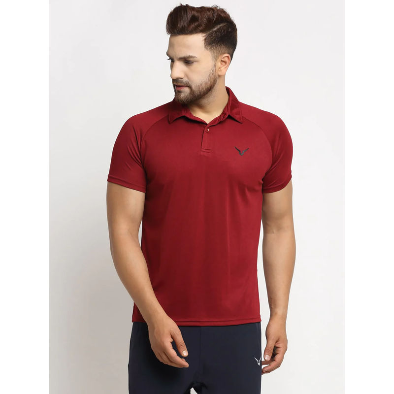 Buy INVINCIBLE Maroon Mens Raglan Polo T-Shirt Online