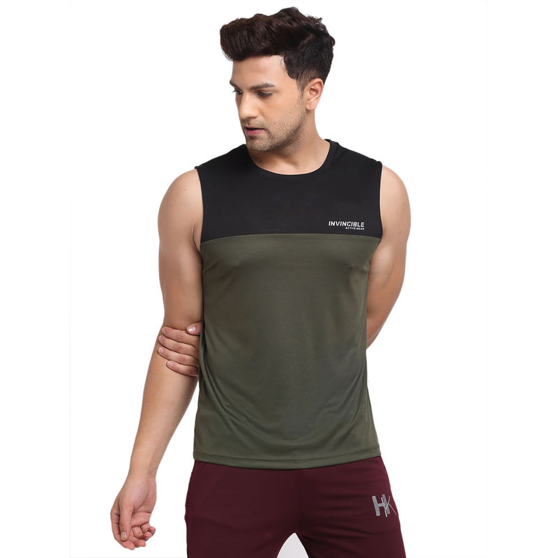 Buy INVINCIBLE Olive Black Mens Structured Vest Online