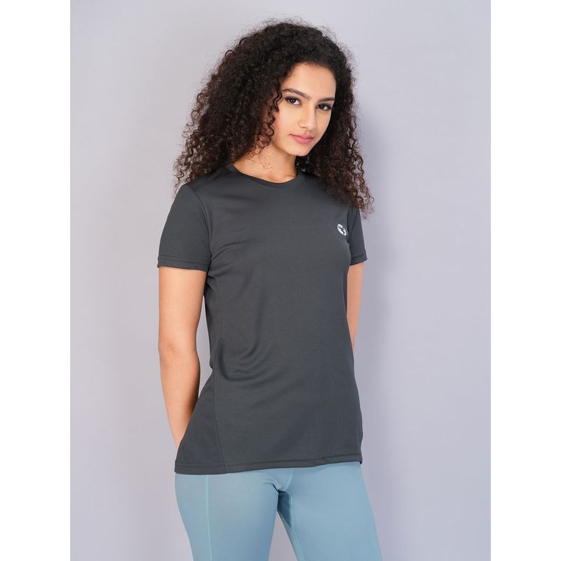 Buy Technosport Women Solid Slim Fit Round Neck Sports T-Shirt with Technocool-Charcoal Online