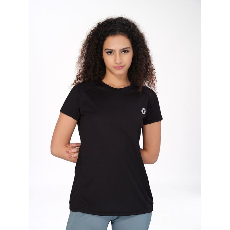 Buy Technosport Women Solid Slim Fit Round Neck Sports T-Shirt with Technocool-Black Online