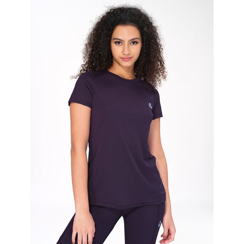 Buy Technosport Women Solid Slim Fit Round Neck Sports T-Shirt with Technocool-Purple Online