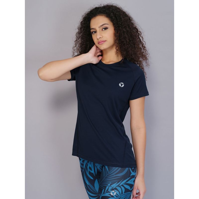 Buy Technosport Women Solid Slim Fit Round Neck Sports T-Shirt with Technocool-Navy Blue Online