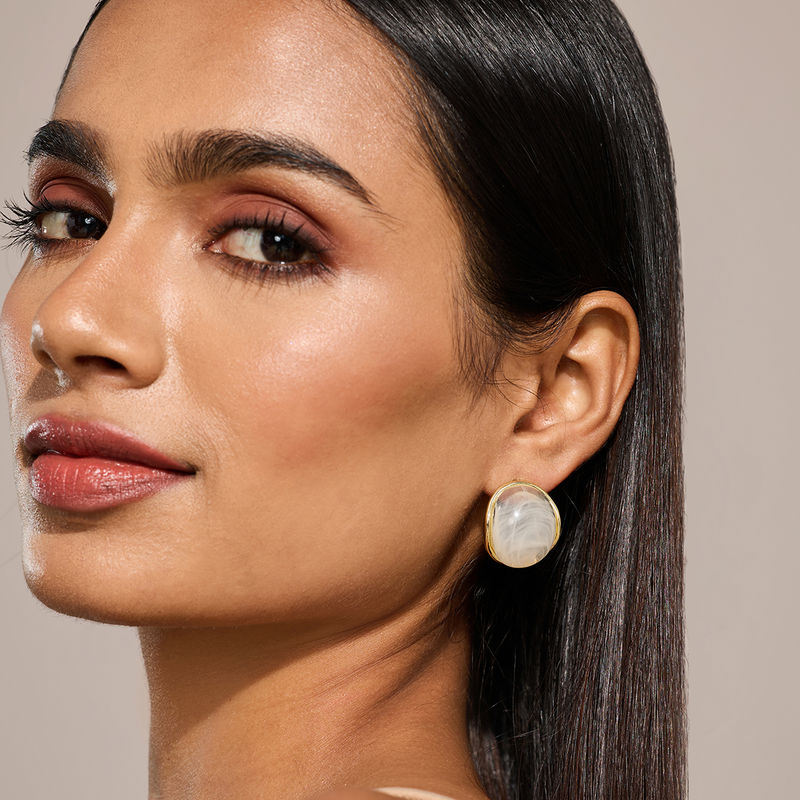 Buy Pipa Bella by Nykaa Fashion Gold and White Resin Stud Earrings Online